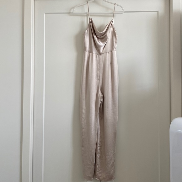 Lush | Pants & Jumpsuits | Lush Womens Cream Satin Cowl Neck Jumpsuit | Poshmark